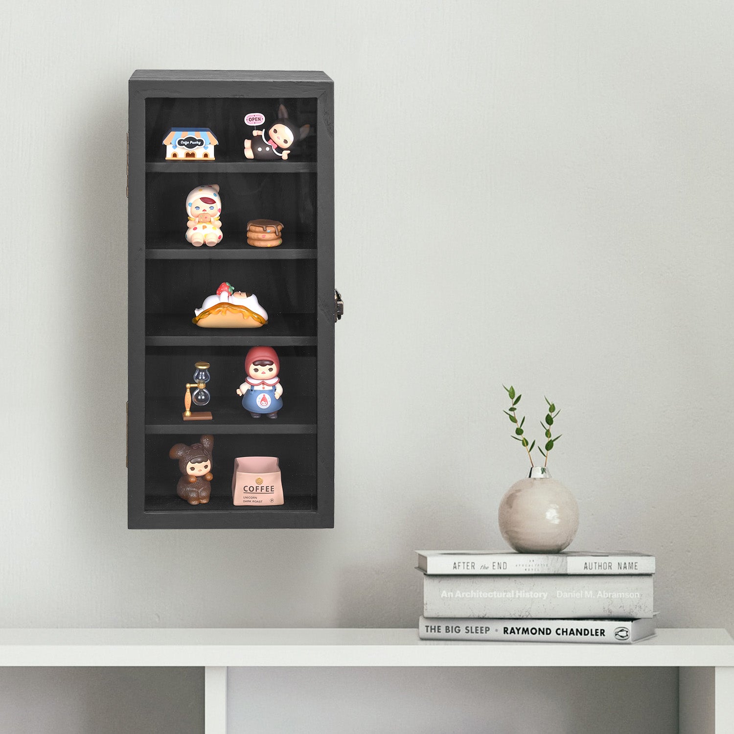 Wall Mounted Wooden Collectible Display Case w 5 Shelves